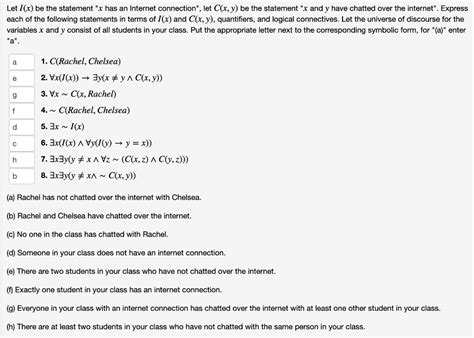 Solved Let I X Be The Statement X Has An Internet Chegg Com