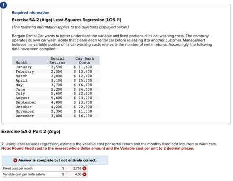 Exercise 5a 2 Algo Least Squares Regression