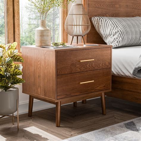 Furniture Of America Beau Midcentury Walnut 2 Drawer Nightstand