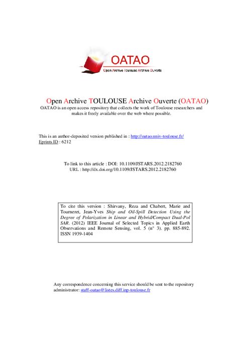 Pdf Ship And Oil Spill Detection Using The Degree Of Polarization In Linear And Hybrid Compact