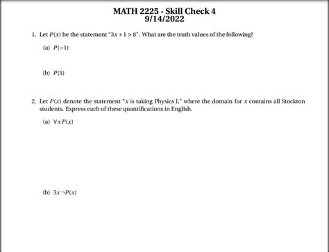 Solved 1 Let P X Be The Statement 3x 1 8′′ What Are The