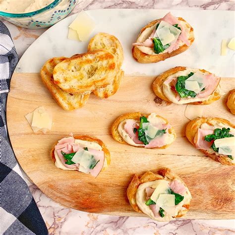 Grilled Ham And Cheese Crostini With Garlic White Bean Puree