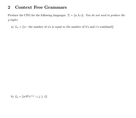 Solved Produce The Cfg For The Following Languages