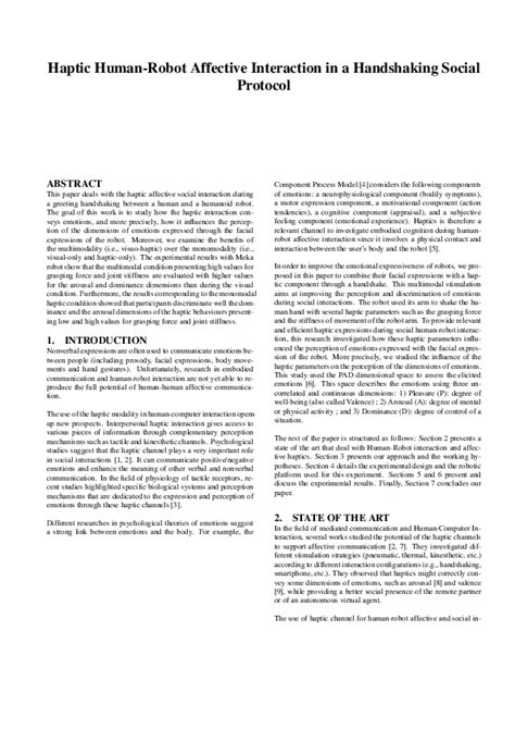 Pdf Haptic Human Robot Affective Interaction In A Handshaking Social