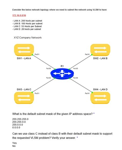 Solved Consider The Below Network Topology Where We Need To Subnet The Network Using Vlsm To