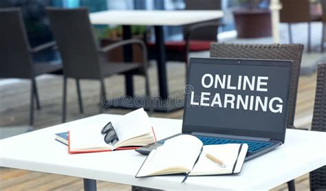 Laptop Inscription On The Screen Text Online Learning Stock Image