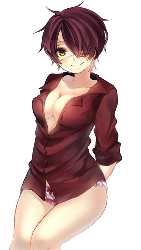 Rule 34 Arms Behind Back Blouse Class 3 Z Cleavage Dark Hair Dress Shirt Eye Patch Female