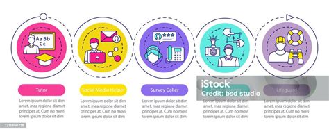 파트 타임 작업 벡터 인포 그래픽 템플릿입니다 교사 인명 구조원 비즈니스 프리젠 테이션 디자인 요소 5가지 옵션이 있는 데이터