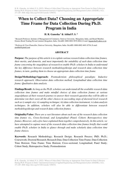 Pdf When To Collect Data Choosing An Appropriate Time Frame For Data Collection During Ph D