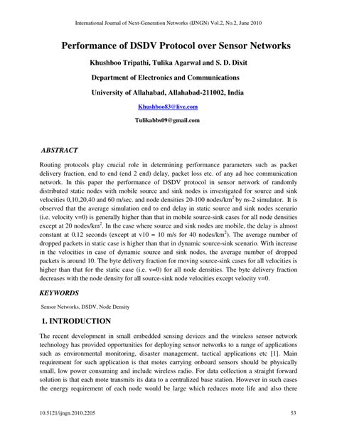 pdf performance of dsdv protocol over sensor networks