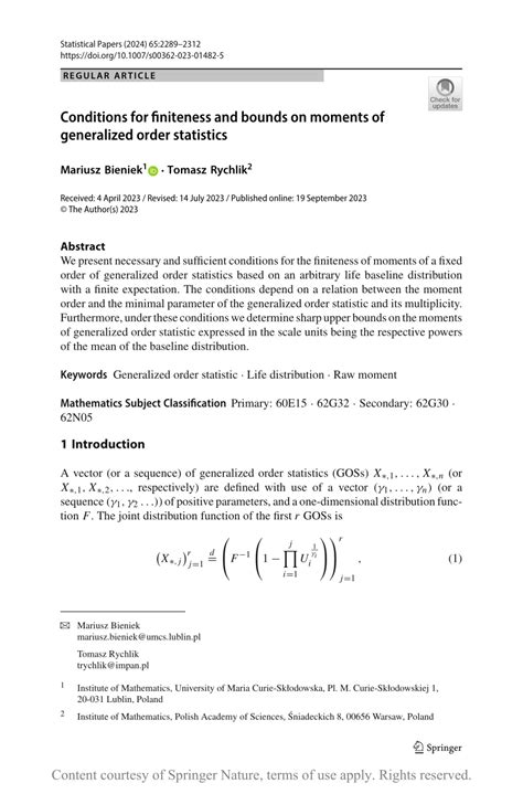 Pdf Conditions For Finiteness And Bounds On Moments Of Generalized Order Statistics