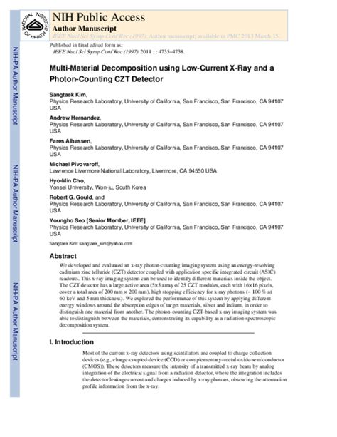 Pdf Multi Material Decomposition Using Low Current X Ray And A Photon