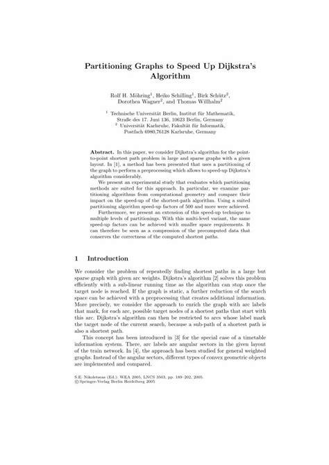 Pdf Partitioning Graphs To Speed Up Dijkstras Algorithm