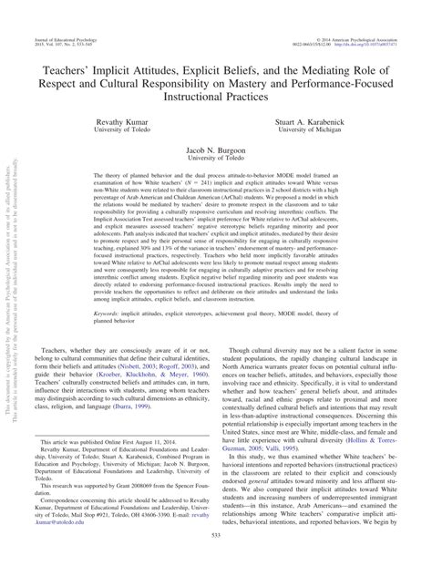 Teachers Implicit Attitudes Explicit Beliefs And The Mediating Role Of Respect And Cultural