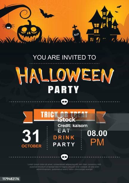 할로윈 초대 파티 포스터 템플릿입니다 인사말 카드 전단지 배너 포스터 벡터 일러스트레이션에 사용합니다 초대장에 대한 스톡 벡터