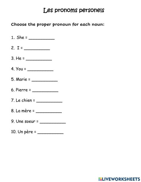 Les Pronoms Personels Online Exercise For Live Worksheets