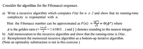 Solved Consider The Algorithm For The Fibonacci Sequence