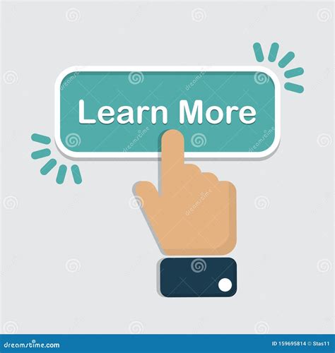 Hand Click On Learn More Button In A Flat Design Stock Vector