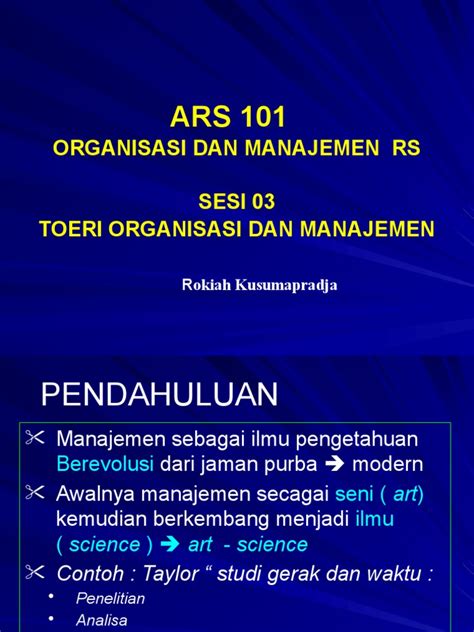 Ars 101 Sesi 3 Organisasi Dan Manajemen Rumah Sakit Pertemuan 3 3