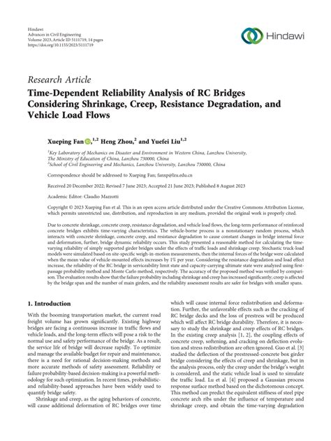 Pdf Time Dependent Reliability Analysis Of Rc Bridges Considering Shrinkage Creep Resistance