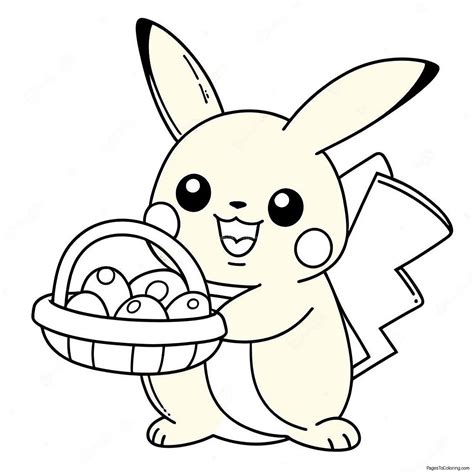 Cute Pikachu With Easter Basket Coloring Page 20214 16426