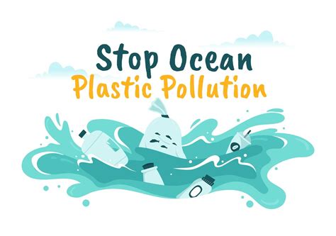 Stop Ocean Plastic Pollution Vector Illustration With Trash Under The