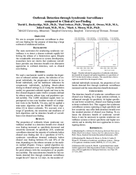 Pdf Outbreak Detection Through Syndromic Surveillance Compared To Clinical Case Finding