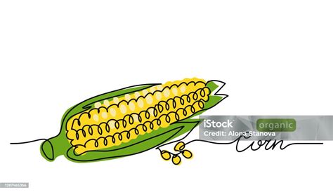 옥수수 벡터 일러스트레이션 배경 글자화 유기농 옥수수가 있는 한 줄 드로잉 아트 일러스트레이션 옥수수 속대에 대한 스톡 벡터