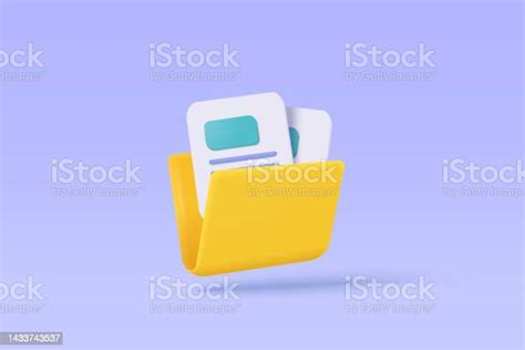 관리 파일을위한 3d 폴더 및 종이 프로젝트 계획 개념에 대한 문서 효율적인 작업 문서 만화 스타일 최소 폴더 파일 아이콘 고립 된 보라색 파스텔 배경에서 3d 벡터 렌더링