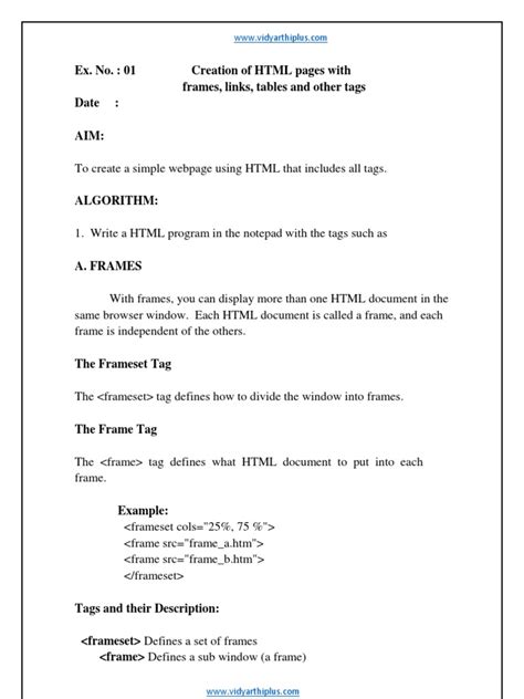 Web Tech Lab Manual Pdf Html Element Hyperlink