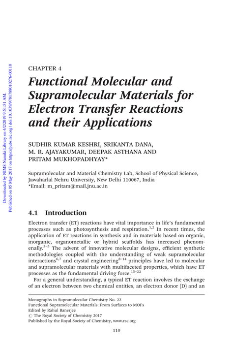 Pdf Functional Molecular And Supramolecular Materials For Electron Transfer Reactions And