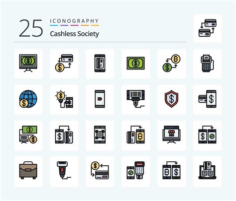 Cashless Society 25 Line Filled Icon Pack Including Payment Currency Credit Digital Cashless