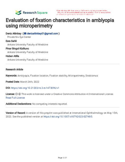Pdf Evaluation Of Fixation Characteristics In Amblyopia Using