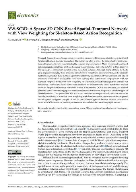 Pdf Vw Sc3d A Sparse 3d Cnn Based Spatial Temporal Network With View Weighting For Skeleton