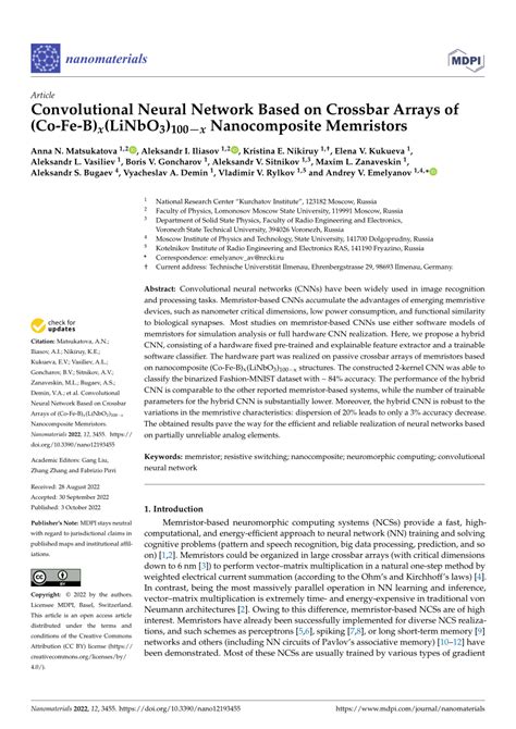Pdf Convolutional Neural Network Based On Crossbar Arrays Of Co Fe B