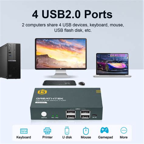 GetUSCart KVM Switches 2 Port 4K 60Hz GREATHTEK KVM Switch HDMI Share USB 2 0 Devices With 4
