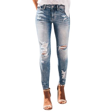 Lisingtool High Waisted Stretch Skinny Ripped Jeans For Women