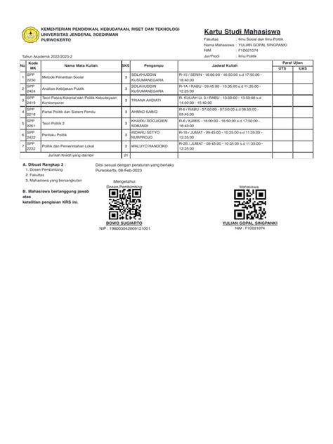 Sia Akademik Unsoed Ac Id Krs Cetakksmkodetahunakadkul 202220232 Pdf