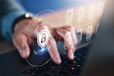 Premium Photo Cyber Security Hand And Document Encryption On Laptop With Hologram And Safety