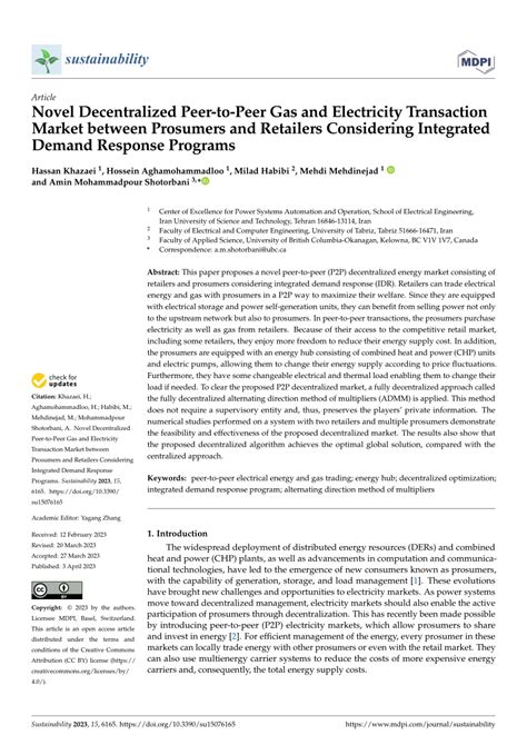 Pdf Novel Decentralized Peer To Peer Gas And Electricity Transaction Market Between Prosumers