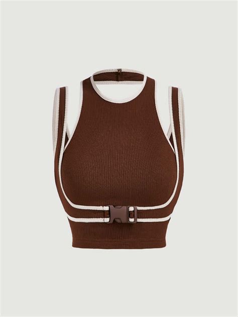 Contrast Binding Button Buckle Front Tank Top Women Clothes Sale Fashion Shoes Sandals