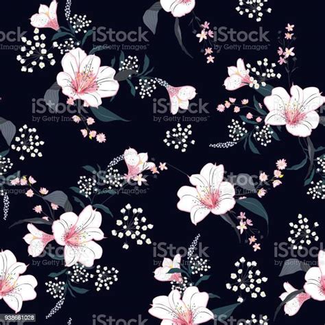 꽃의 많은 종류에 유행 꽃 패턴입니다 열 대 식물 모티프 무작위로 흩어져 원활한 벡터 텍스처입니다 패션에 대 한 우아한 서식