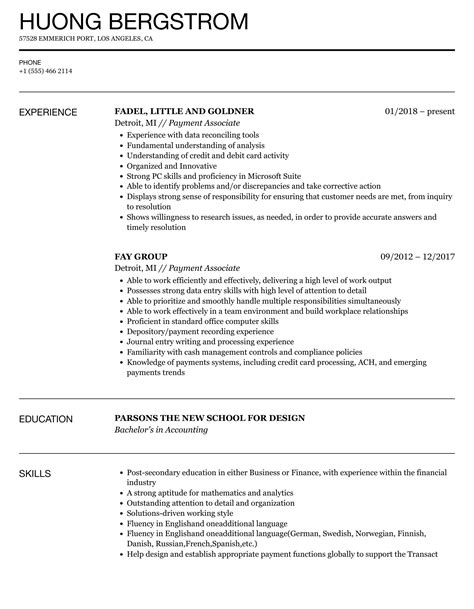 Payment Associate Resume Samples Velvet Jobs