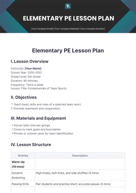 Free Elementary PE Lesson Plan Template To Edit Online