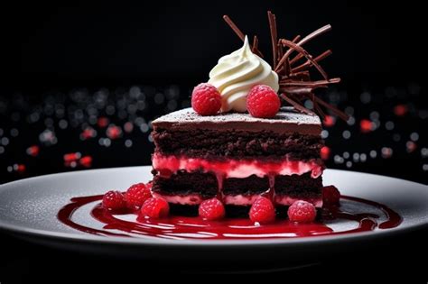 Premium Photo Tempting Chocolate Cake With Raspberry Coulis