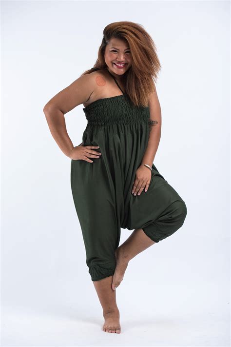 Plus Size Solid Color 2 In 1 Jumpsuit Harem Pants In Dark Green