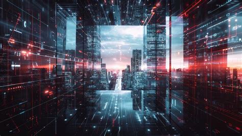 Futuristic Cityscape With Digital Lines And Data Streams A Futuristic Cityscape With Digital