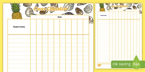 Tropical Pineapple Class List