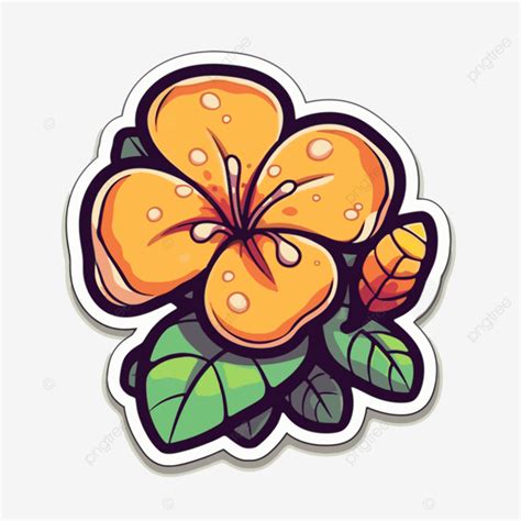 회색 배경 클립 아트에 주황색 색상의 히비스커스 꽃 스티커 벡터 고립 된 만화 Plumeria 꽃 스티커 디자인 상표 Png 일러스트 및 벡터 에 대한 무료 다운로드