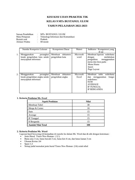 Kisi Kisi Ujian Praktek Tik Pdf